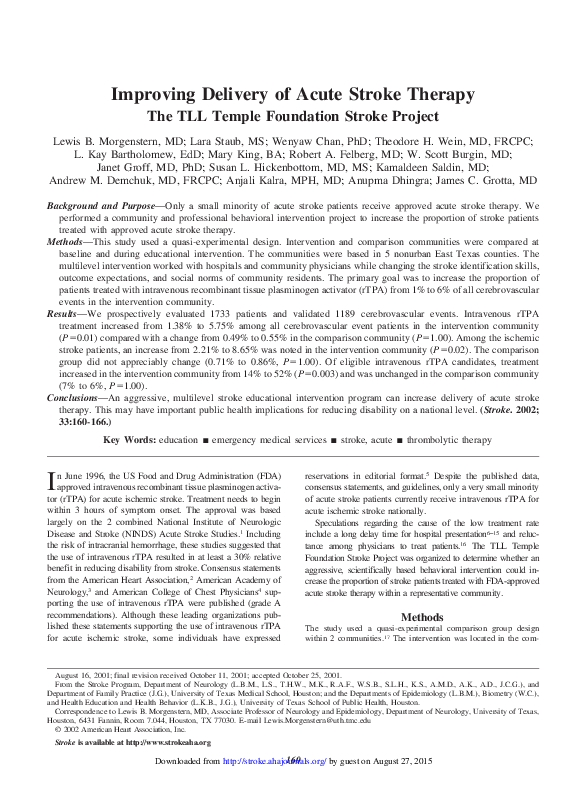 (PDF) Improving Delivery of Acute Stroke Therapy: The TLL Temple ...