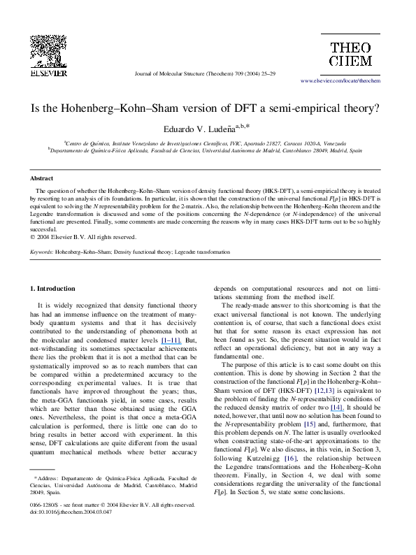 (PDF) Is the Hohenberg–Kohn–Sham version of DFT a semi-empirical theory?