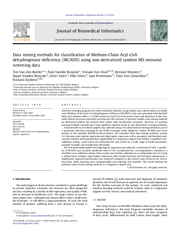 (PDF) Data mining methods for classification of Medium-Chain Acyl-CoA ...