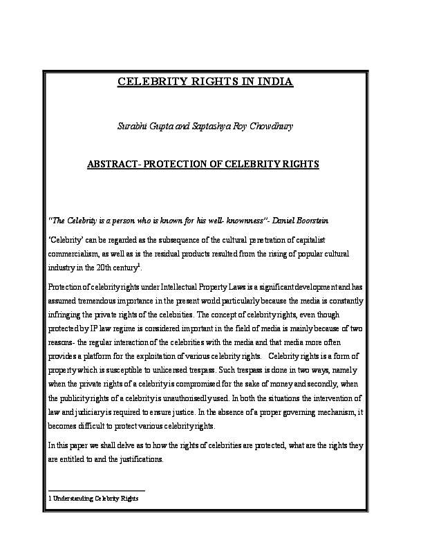 (PDF) CELEBRITY RIGHTS IN INDIA