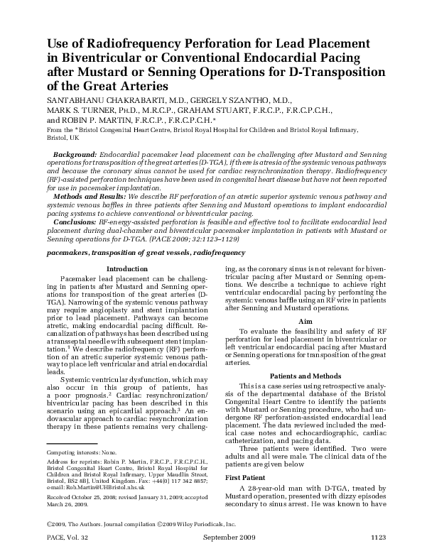 (PDF) Use of Radiofrequency Perforation for Lead Placement in ...