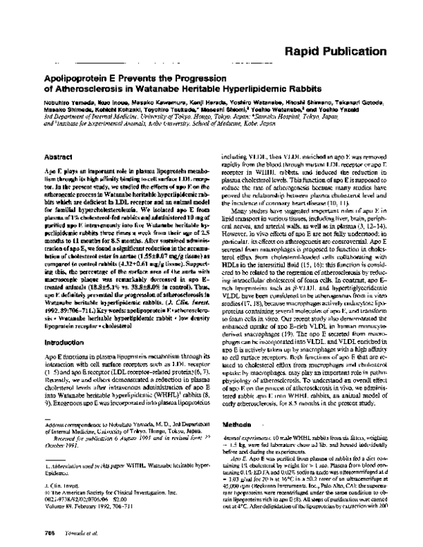 (PDF) Apolipoprotein E prevents the progression of atherosclerosis in ...