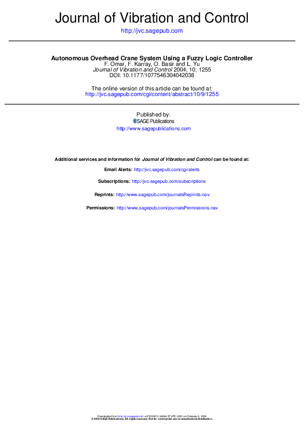 (PDF) Autonomous Overhead Crane System Using a Fuzzy Logic Controller