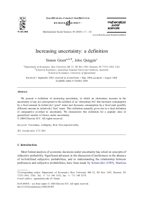 (PDF) Increasing uncertainty: a definition