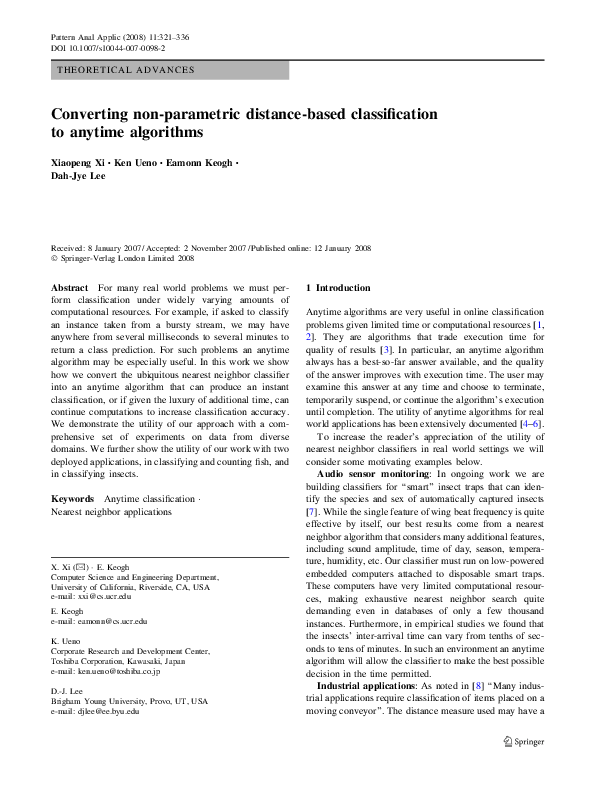 (PDF) Converting non-parametric distance-based classification to anytime algorithms