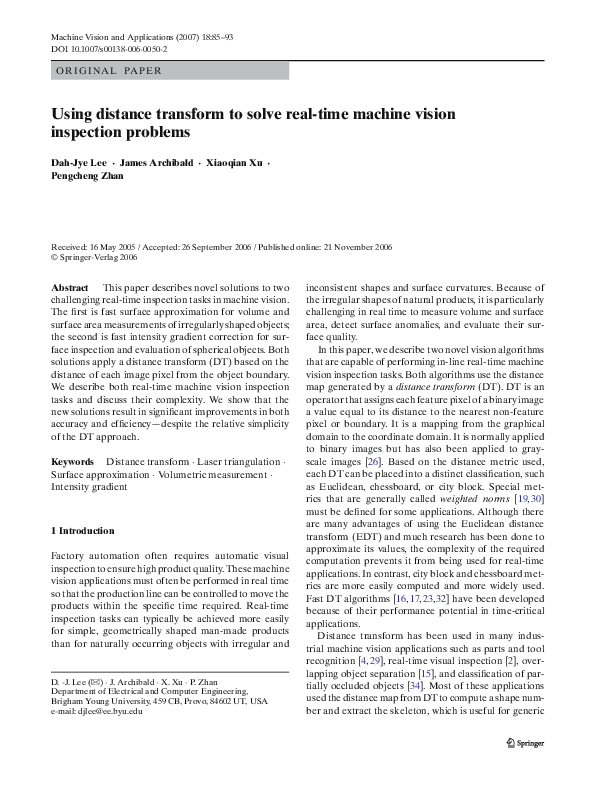 (PDF) Using distance transform to solve real-time machine vision inspection problems