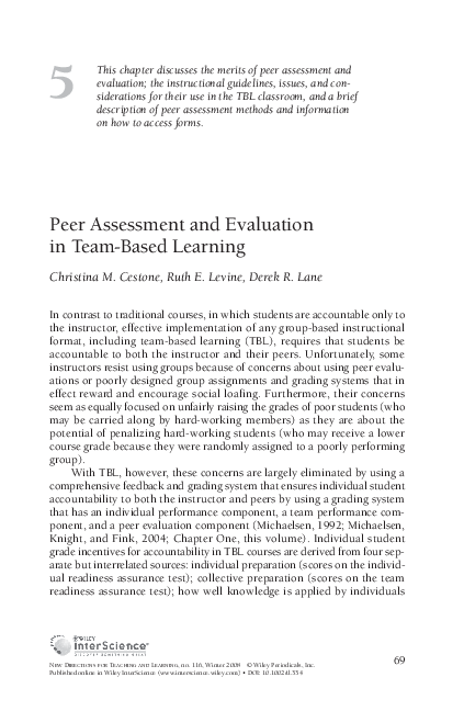 Pdf Peer Assessment And Evaluation In Team Based Learning