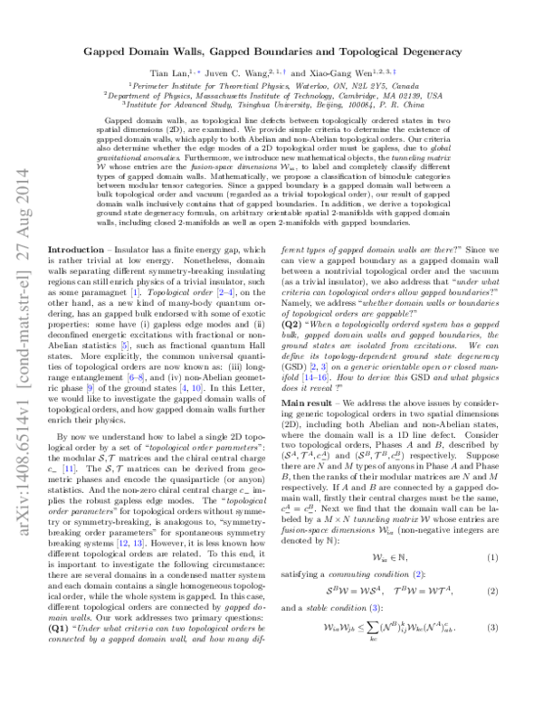 (PDF) Gapped domain walls, gapped boundaries, and topological degeneracy