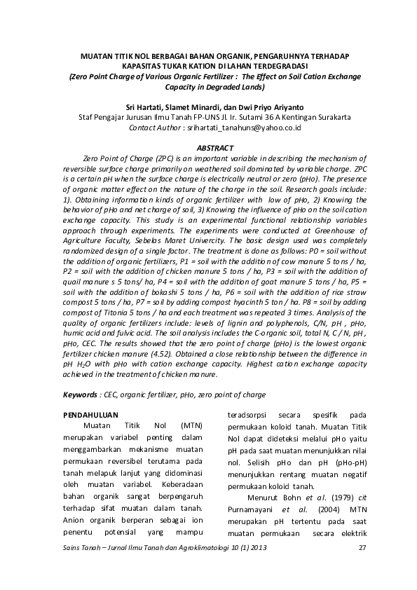 (PDF) Zero Point of Charge of Various Organic Fertilizer : The Effect ...