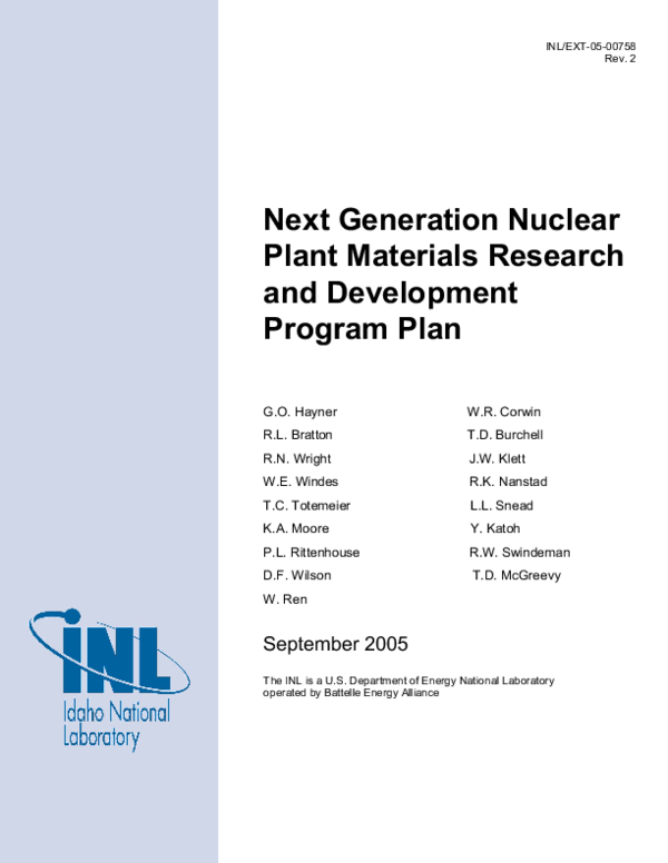 (PDF) Next Generation Nuclear Plant Materials Research and Development ...