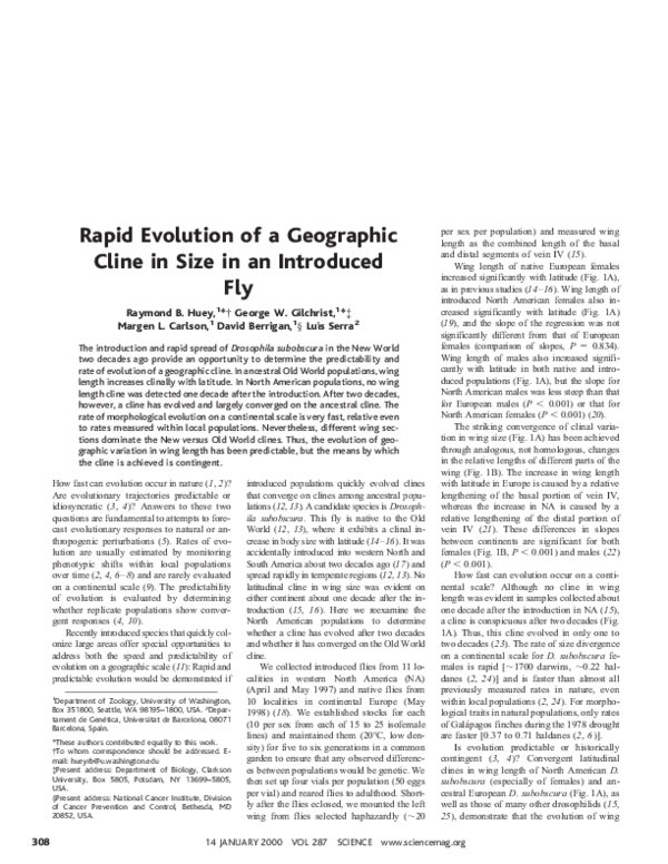 (PDF) Rapid Evolution of a Geographic Cline in Size in an Introduced Fly