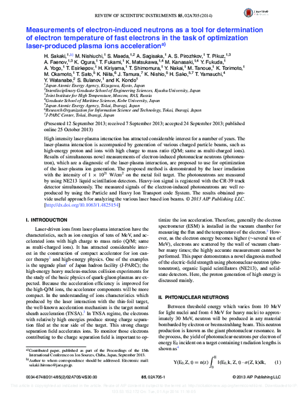 (PDF) Measurements of electron-induced neutrons as a tool for determination of electron ...