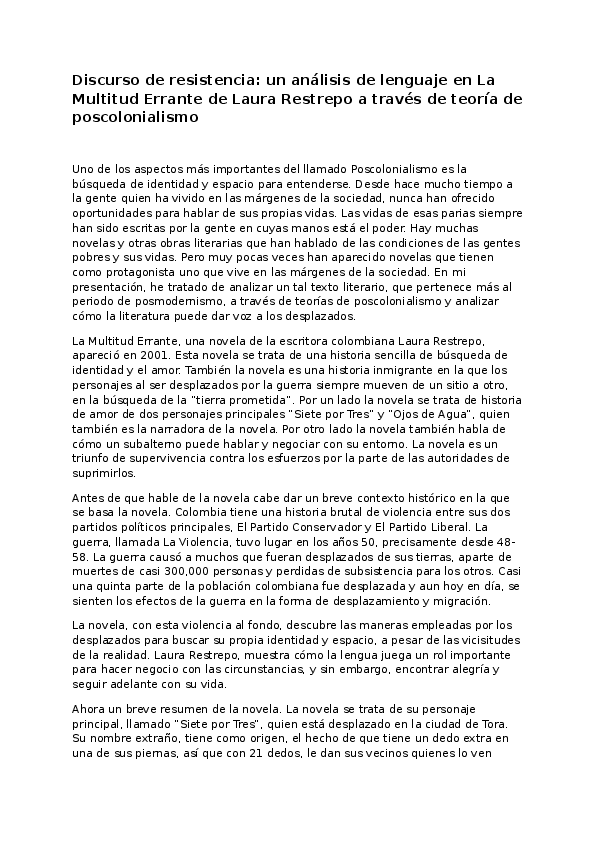 (DOC) Discurso de resistencia: un análisis de lenguaje en La Multitud ...
