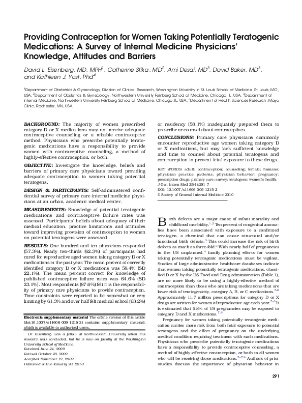 (PDF) Providing Contraception for Women Taking Potentially Teratogenic ...