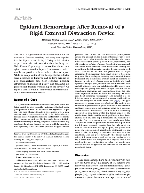 (PDF) Epidural Hemorrhage After Removal of a Rigid External Distraction ...