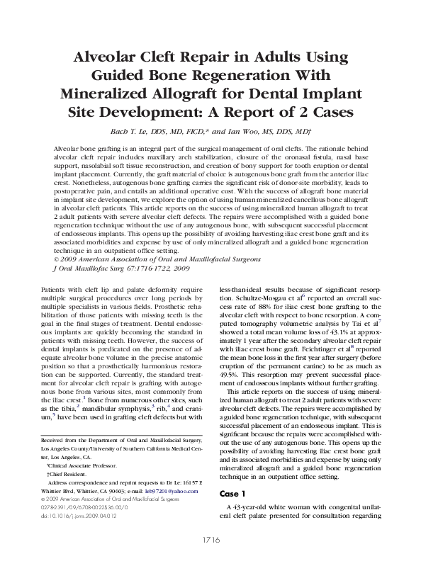 (PDF) Alveolar Cleft Repair in Adults Using Guided Bone Regeneration ...