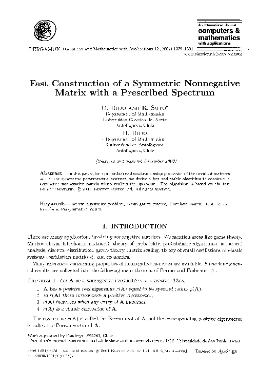 (PDF) Fast construction of a symmetric nonnegative matrix with a prescribed spectrum