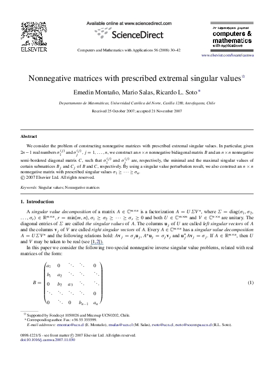 (PDF) Nonnegative matrices with prescribed extremal singular values
