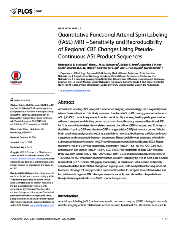 (PDF) Quantitative Functional Arterial Spin Labeling (fASL) MRI – Sensitivity and ...