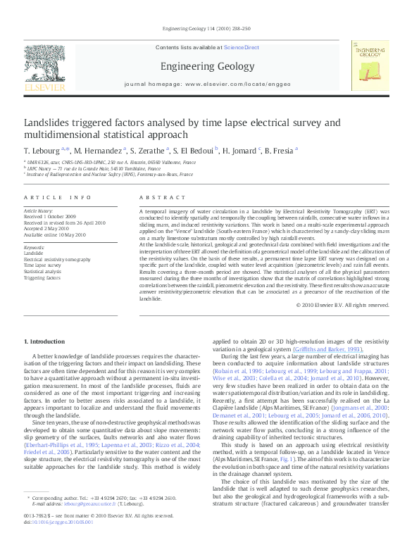 (PDF) Landslides triggered factors analysed by time lapse electrical ...