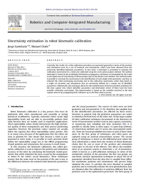 (PDF) Uncertainty estimation in robot kinematic calibration
