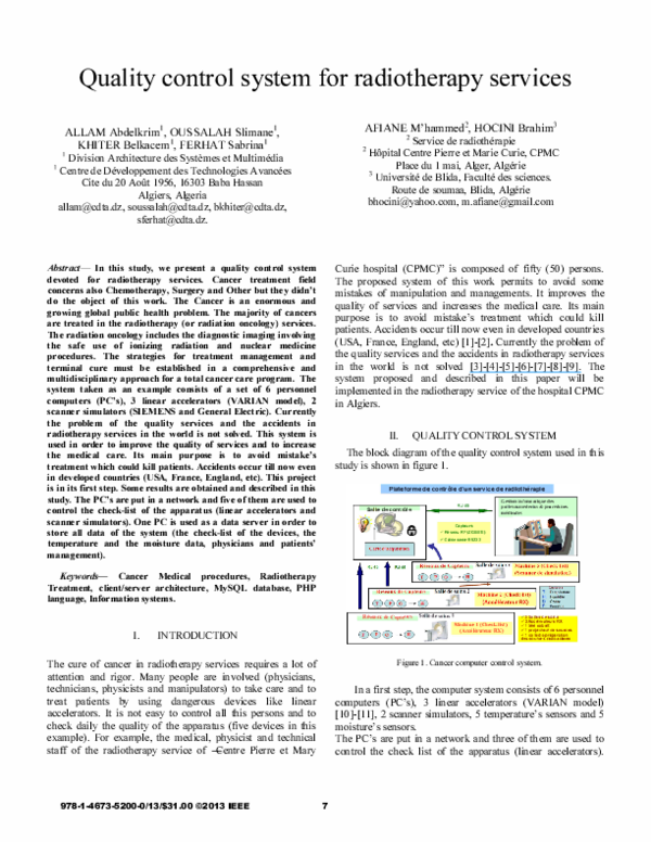(PDF) Quality control system for radiotherapy services