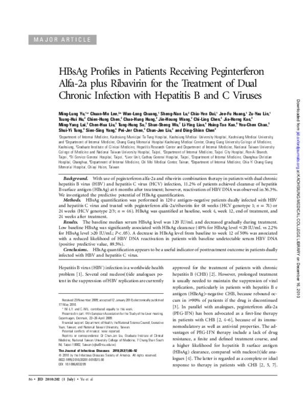 (PDF) HBsAg Profiles in Patients Receiving Peginterferon Alfa‐2a plus ...