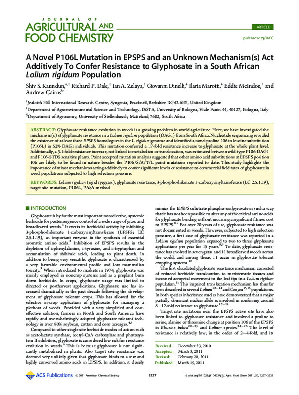 (PDF) A Novel P106L Mutation in EPSPS and an Unknown Mechanism(s) Act ...