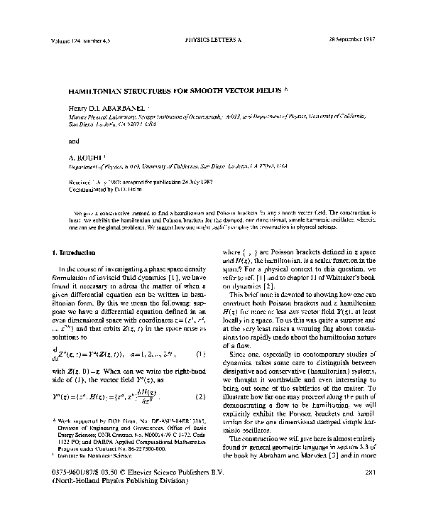 (PDF) Hamiltonian structures for smooth vector fields