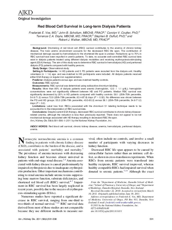 (PDF) Red Blood Cell Survival in Long-term Dialysis Patients