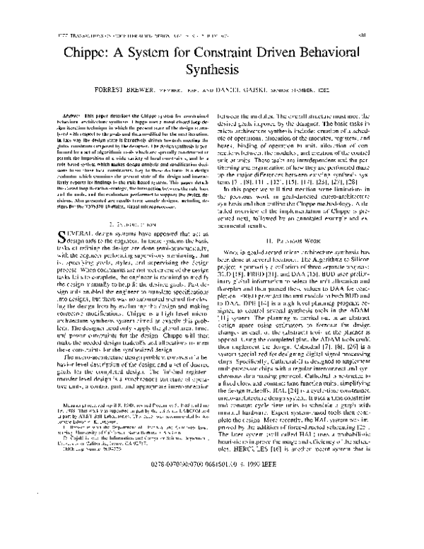 (PDF) Chippe: a system for constraint driven behavioral synthesis