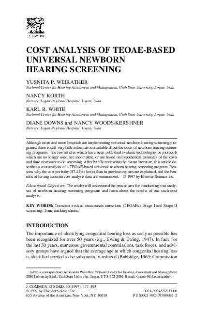 (PDF) Cost analysis of teoae-based universal newborn hearing screening