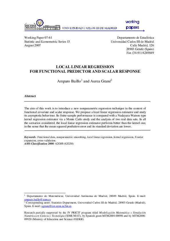 Pdf Local Linear Regression For Functional Predictor And Scalar Response