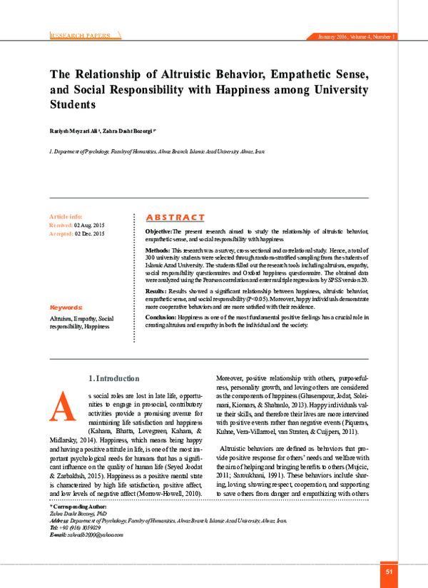 (PDF) The Relationship of Altruistic Behavior, Empathetic Sense, and ...