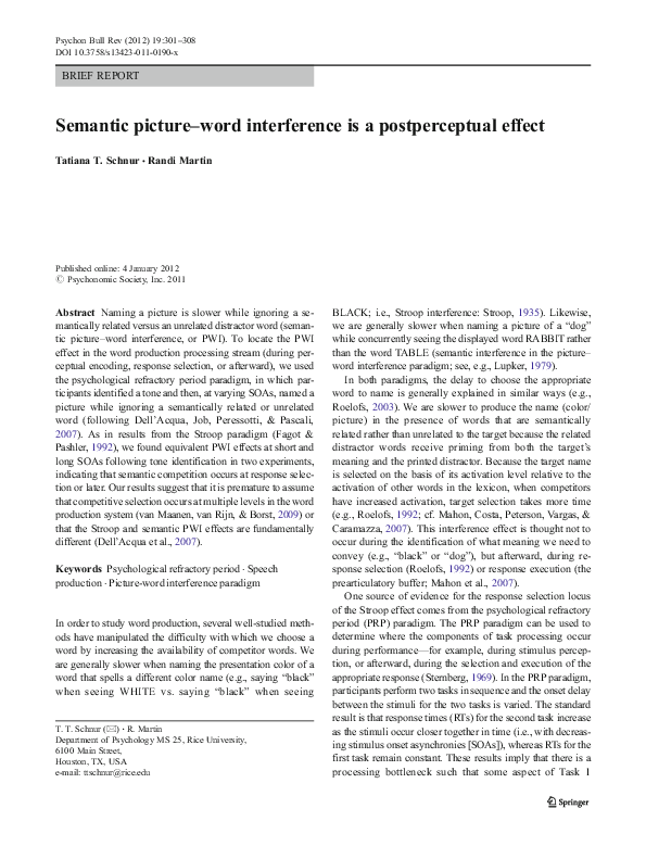 (PDF) Post-perceptual Semantic Picture-Word Interference