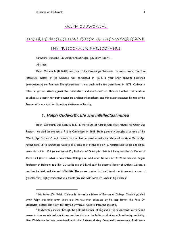 (PDF) Ralph Cudworth's The True Intellectual System of the Universe and ...