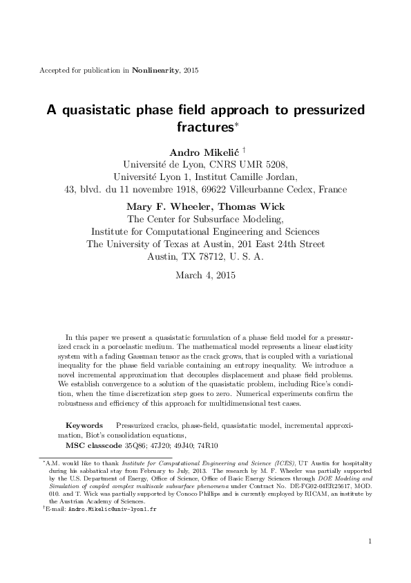 (PDF) A quasi-static phase-field approach to pressurized fractures