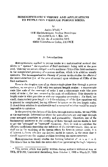 Pdf Homogenization Theory And Applications To Filtration Through Porous Media