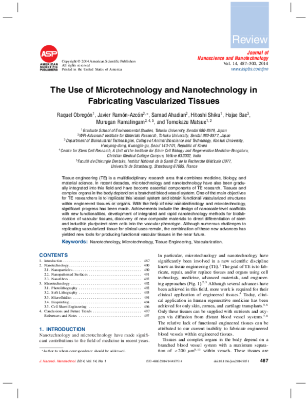 (PDF) The Use of Microtechnology and Nanotechnology in Fabricating Vascularized Tissues