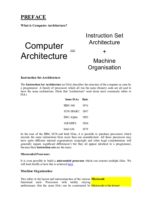 (PDF) PREFACE What is Computer Architecture