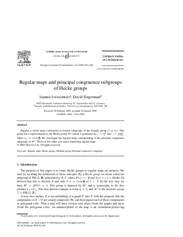 Pdf Regular Maps And Principal Congruence Subgroups Of Hecke Groups
