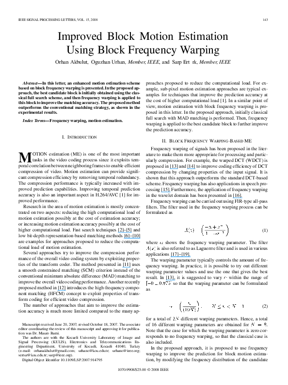 (PDF) Enhanced Motion Estimation via Frequency Warping (PDF) Enhanced Motion Estimation via Frequency Warping