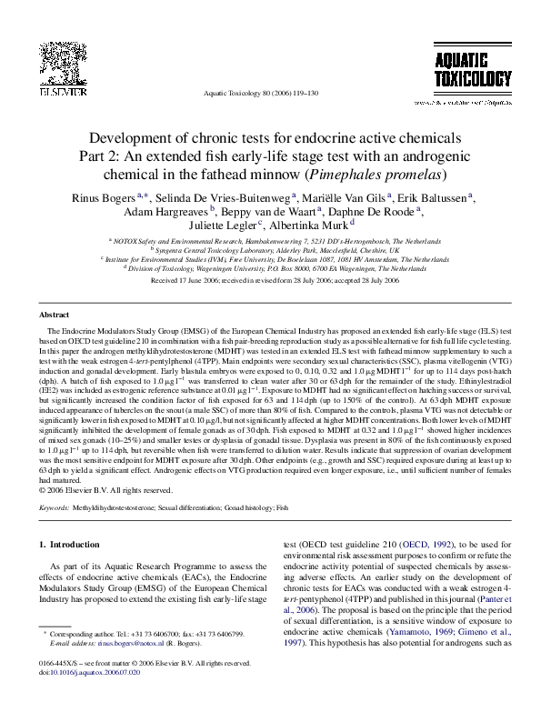 (PDF) Development of chronic tests for endocrine active chemicalsPart 2 ...