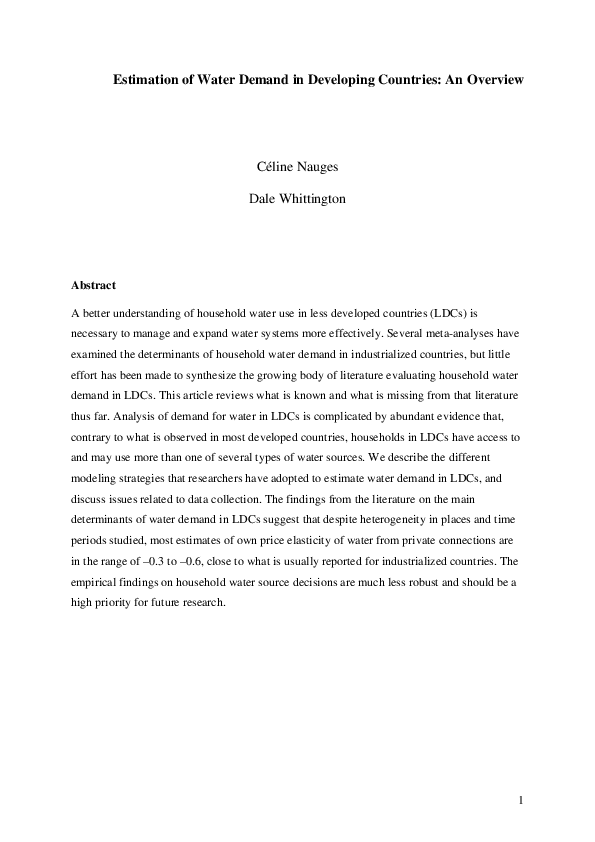 (PDF) Estimation of Water Demand in Developing Countries: An Overview
