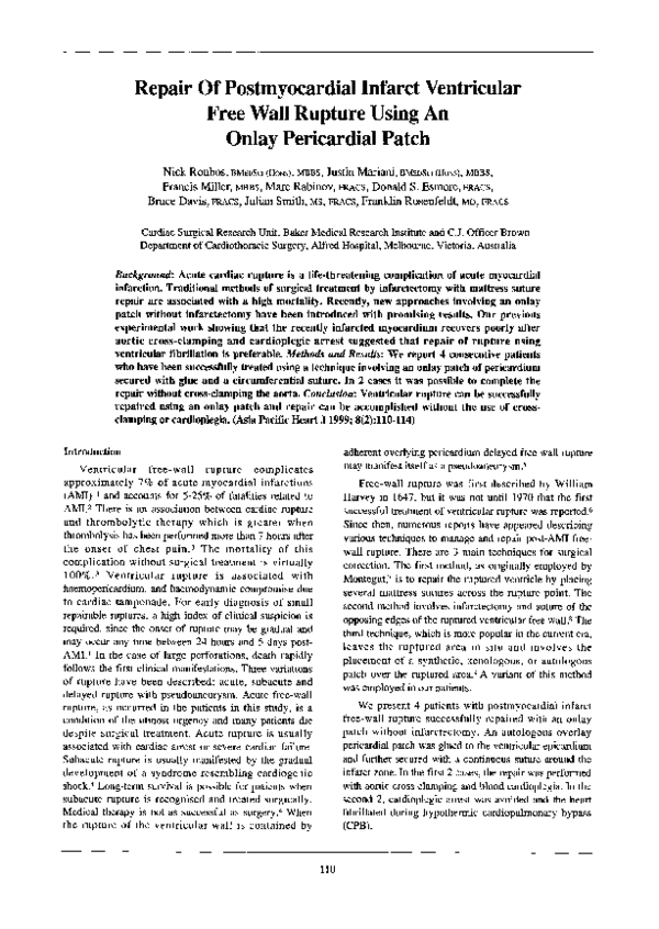 (PDF) Repair Of postmyocardial infarct ventricular free wall rupture ...