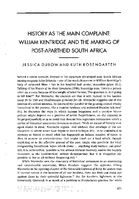 (PDF) History as the Main Complaint: William Kentridge and the Making ...