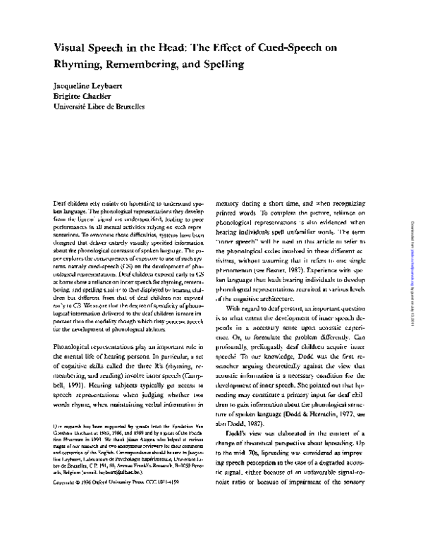 (PDF) Visual Speech in the Head: The Effect of Cued-Speech on Rhyming ...