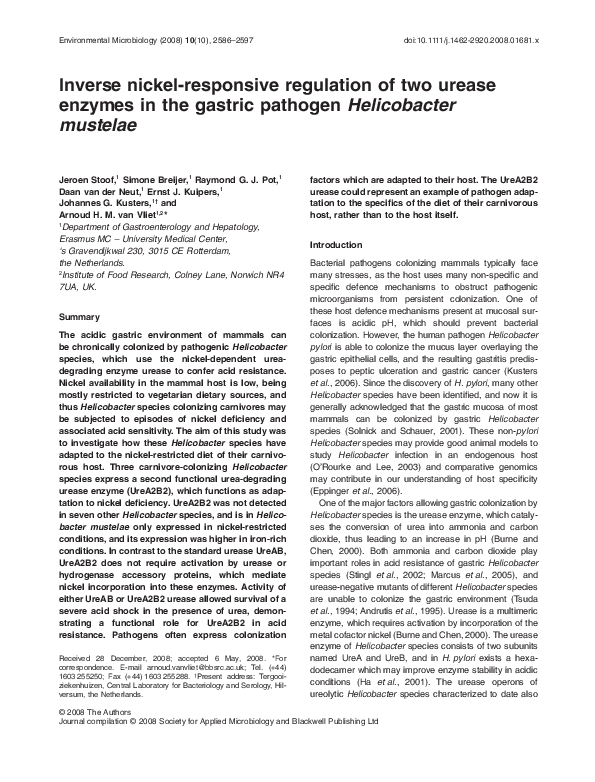 (PDF) Inverse nickel-responsive regulation of two urease enzymes in the ...