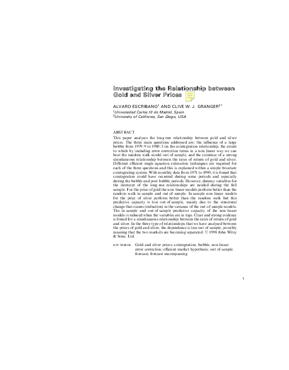 (PDF) Gold-Silver Price Relationship Analysis