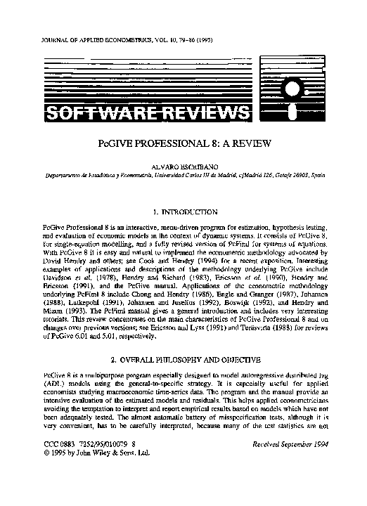(PDF) PCgive professional 8: A review | Alvaro Escribano - Academia.edu
